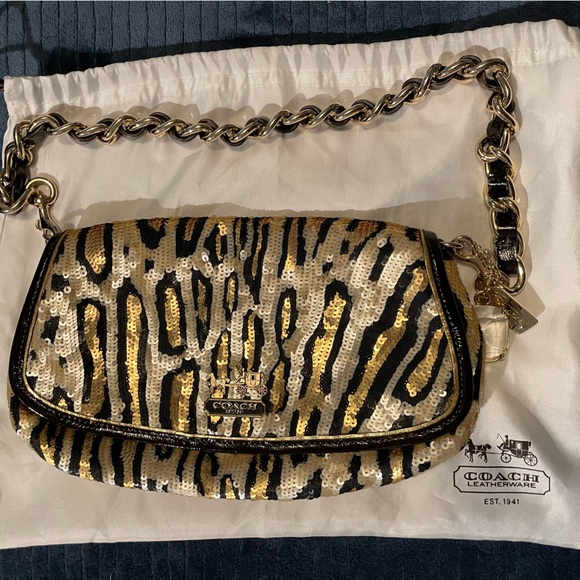 Coach | Bags | Coach Sequin Animal Print Handbag With Chain And Patent ...